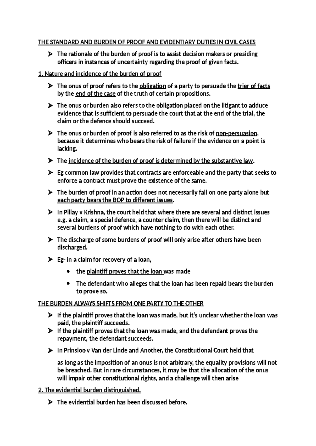 The standard and burden of proof and evidentiary duties in civil cases ...