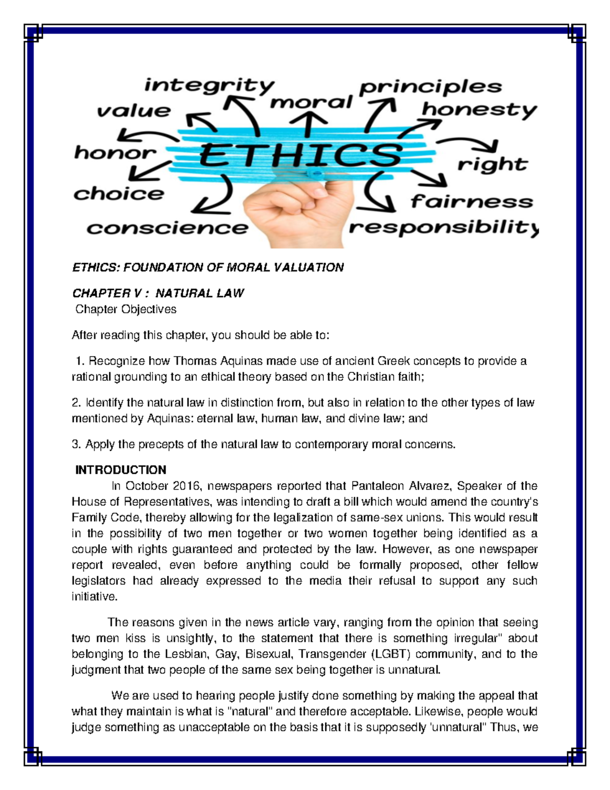 VAL02 Module Chapter 5 Natural LAW ETHICS FOUNDATION OF MORAL