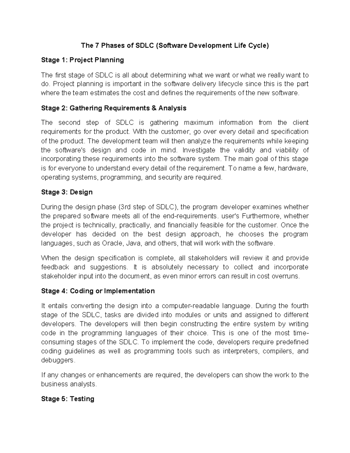 The 7 Phases of SDLC (Software Development Life Cycle) - Computer Engineering - PangSU - Studocu