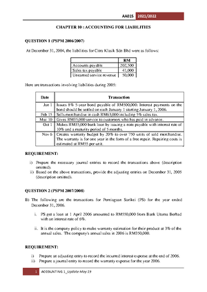 Chap9 - Past year question for Chapter 9: Accounting for non-current ...