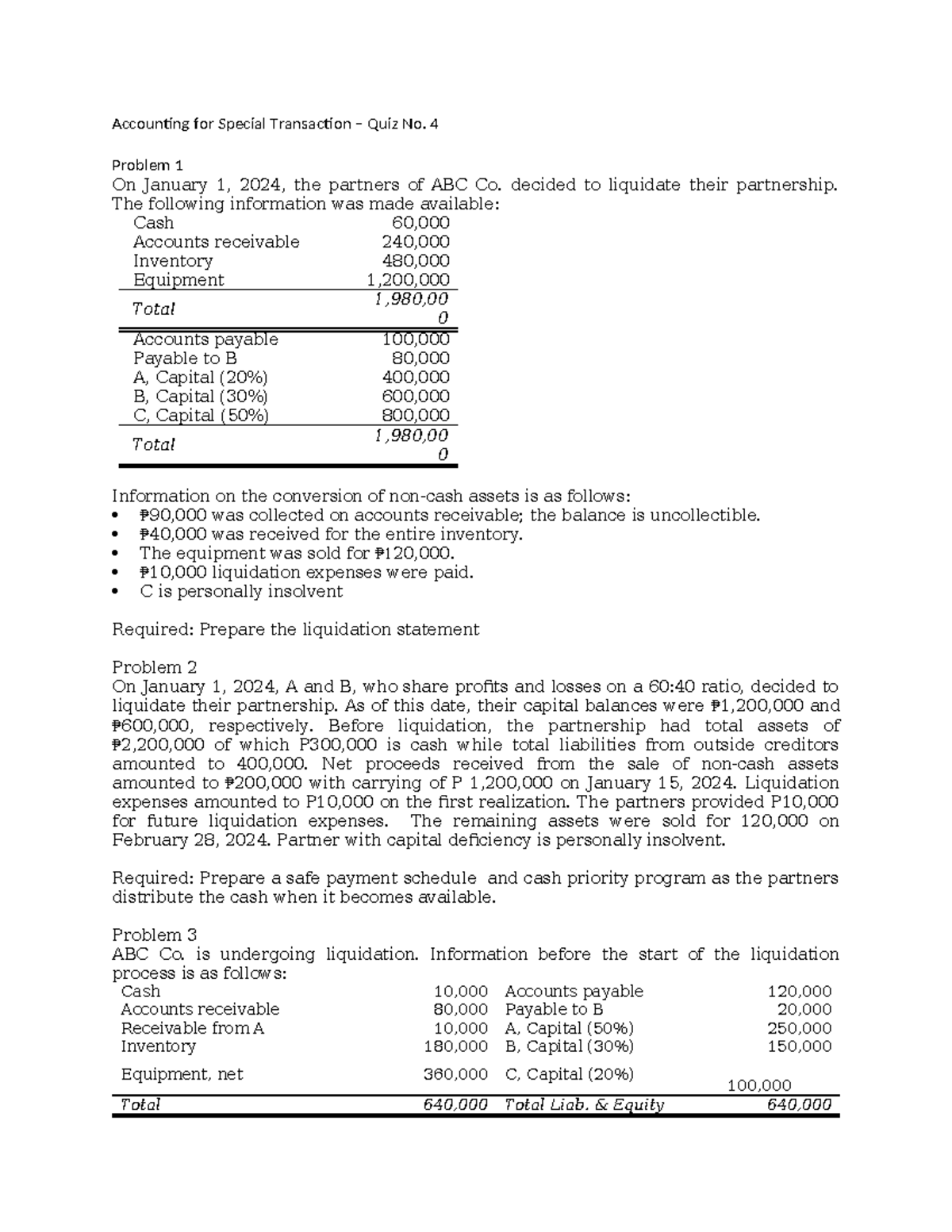 AFAR 1 Quiz No. 4 10 - afark - Accounting for Special Transaction ...