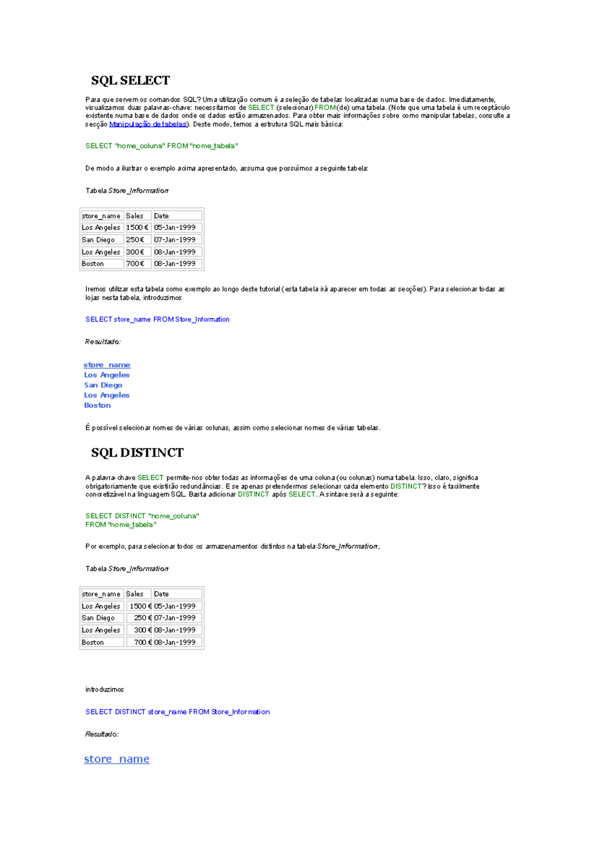 SQL-Resumo Gestão de Dados e Base de Dados - SQL SELECT Para que servem ...
