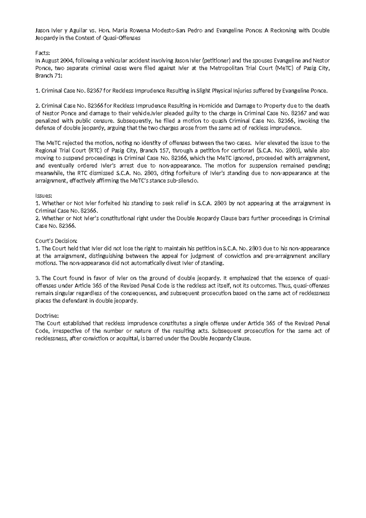 Jason Ivler y Aguilar vs - Hon. Maria Rowena Modesto-San Pedro and ...