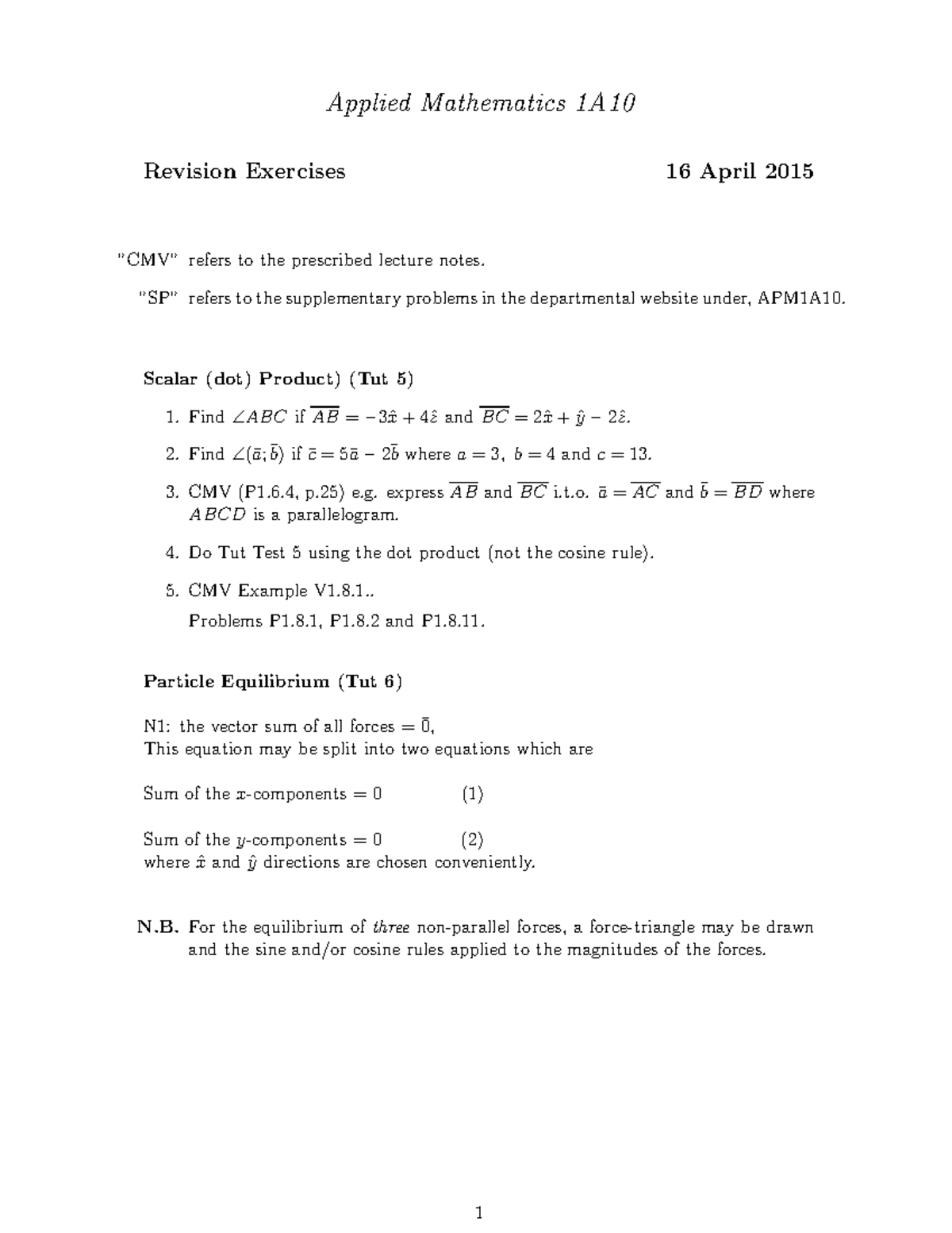 Sample/practice exam May 2015, questions - Applied Mathematics 1A10 ...