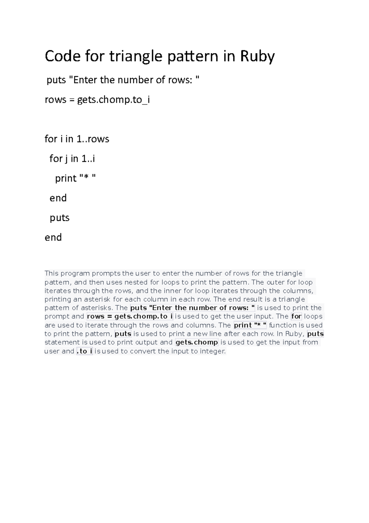 Ruby Pattern Making Triangle Pattern Using Ruby Code For Triangle