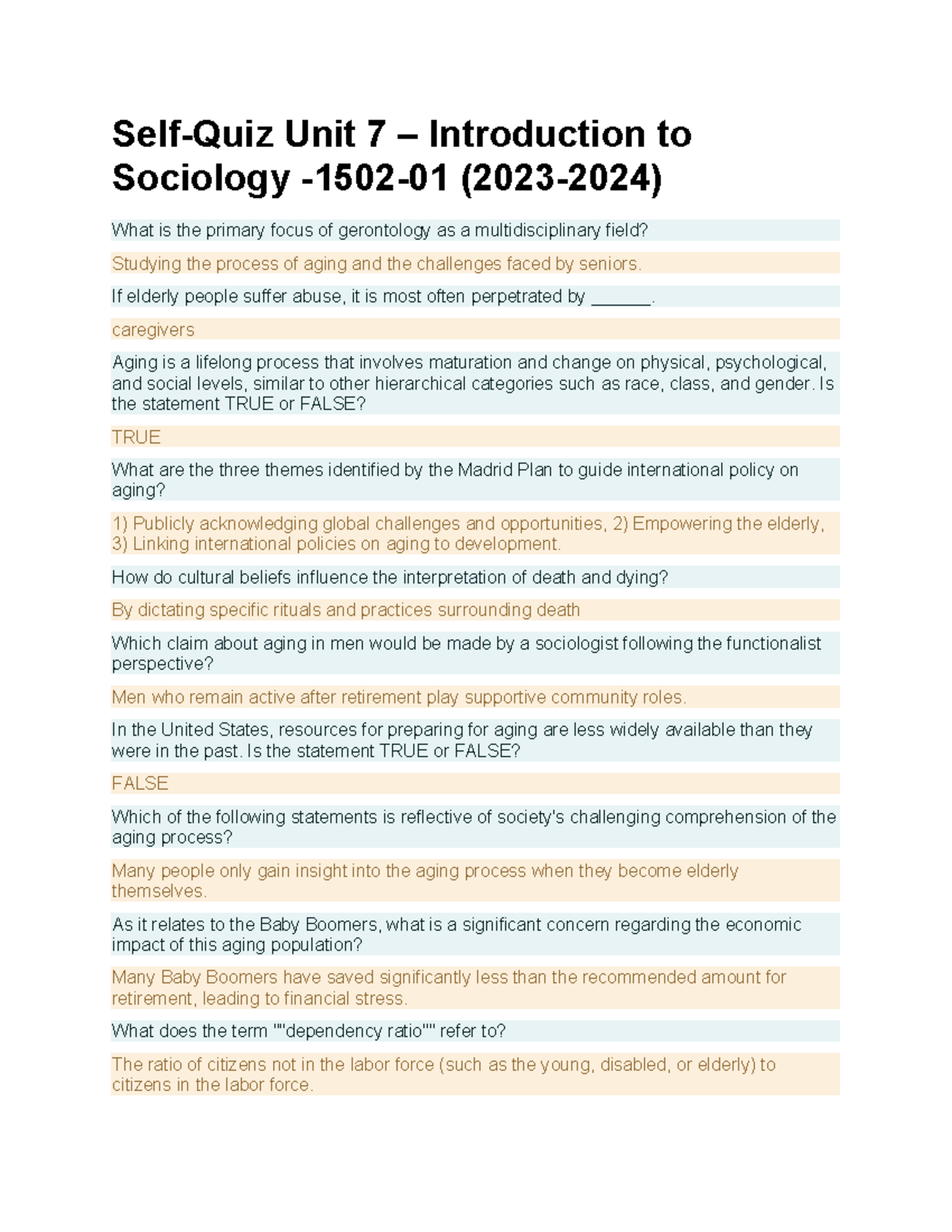 Self-Quiz Unit 7 – Introduction to Sociology -1502-01 - If elderly ...