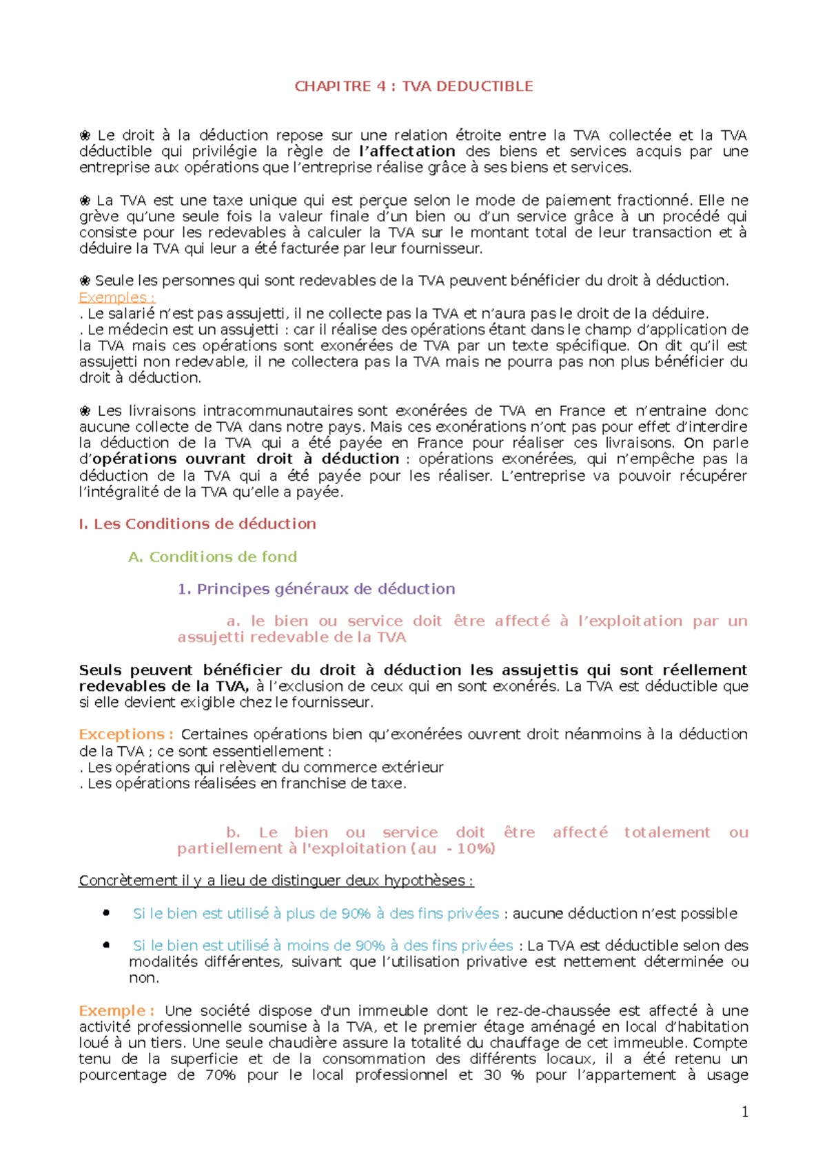 Chapitre 5 - LA TVA Deductible - CHAPITRE 4 : TVA DEDUCTIBLE Le droit à ...