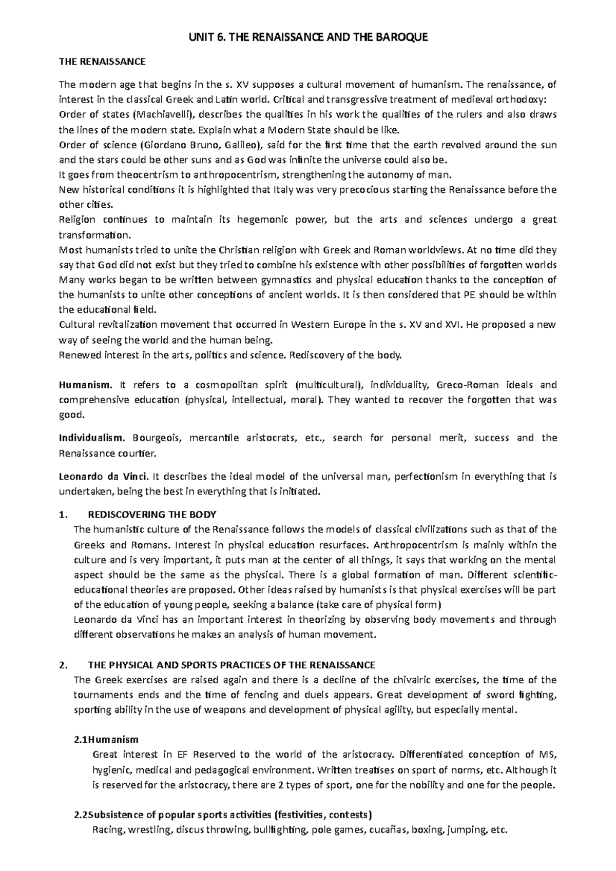 Lesson 3 - Lecture notes 3 - UNIT 6. THE RENAISSANCE AND THE BAROQUE ...