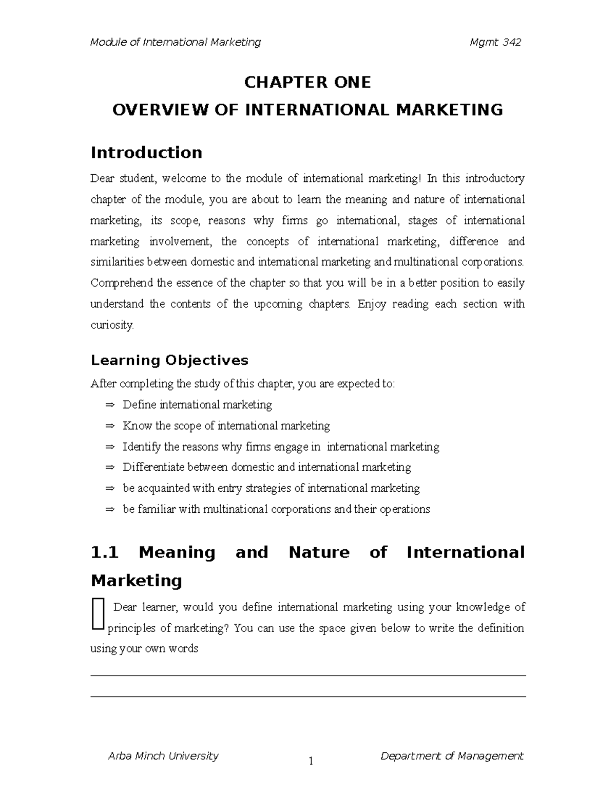 International Marketing - Comprehend the essence of the chapter so that ...