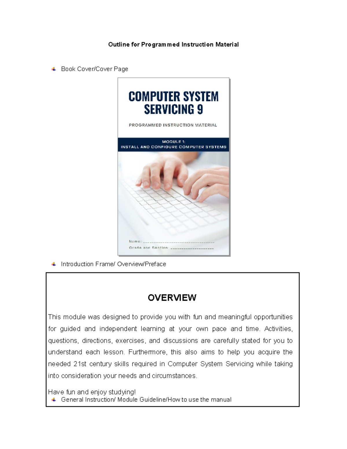 Outline for Programmed Instruction Material - Activities, questions ...