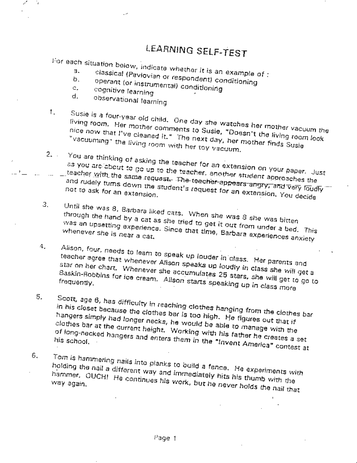 Learning Self-Test - Self test - PSYC 1101 - Studocu