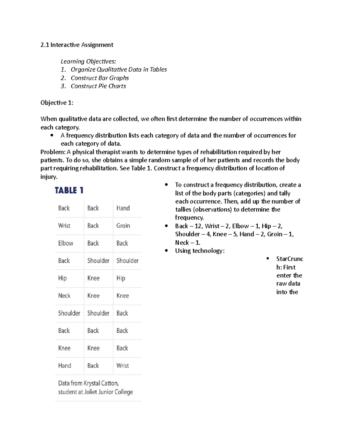 2.1 Interactive Assignment - 2 Interactive Assignment Learning Objectives: Organize Qualitative ...