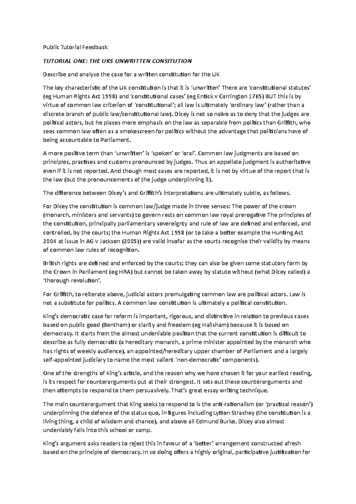 Public Tutorial Feedback - Public Tutorial Feedback TUTORIAL ONE: THE ...