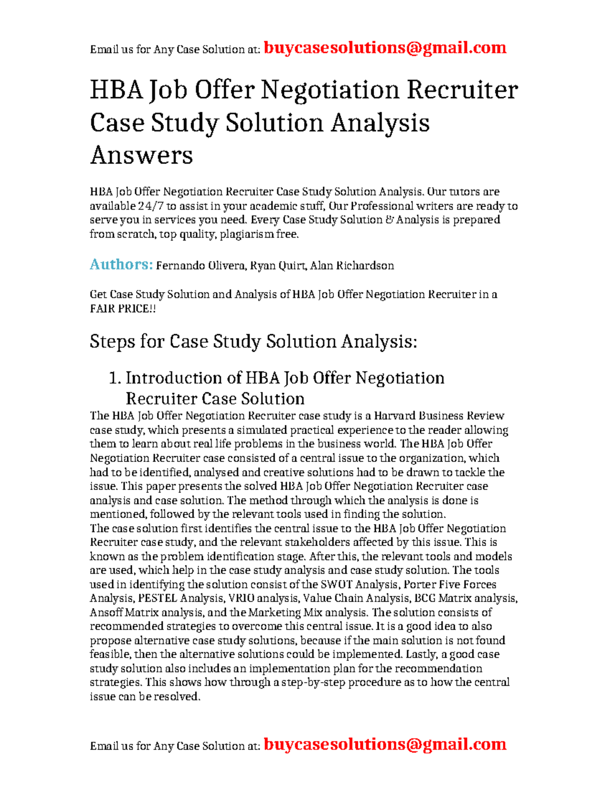 Case Solution HBA Job Offer Negotiation Recruiter - HBA Job Offer Negotiation Recruiter Case ...