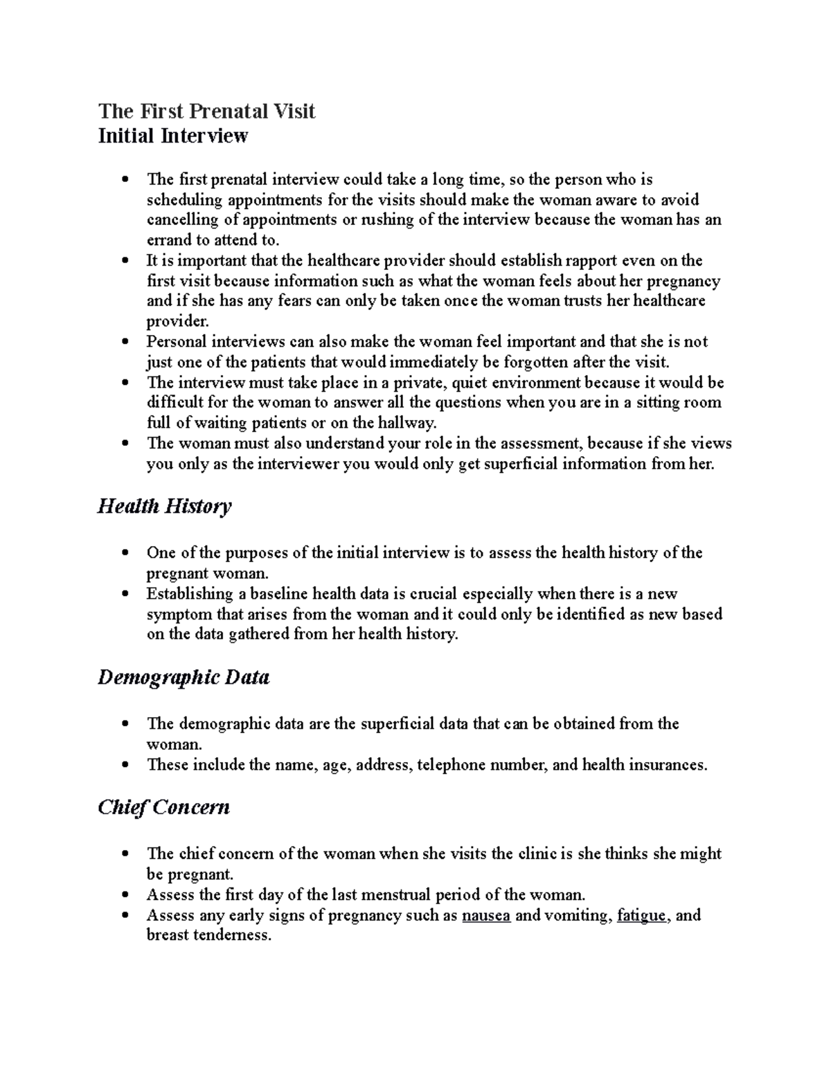 The First Prenatal Visit - The First Prenatal Visit Initial Interview ...