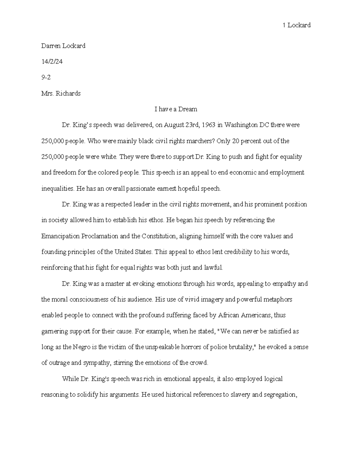 Rhetorical Analysis Essay prompt - 1 Lockard Darren Lockard 14/2/ 9 ...