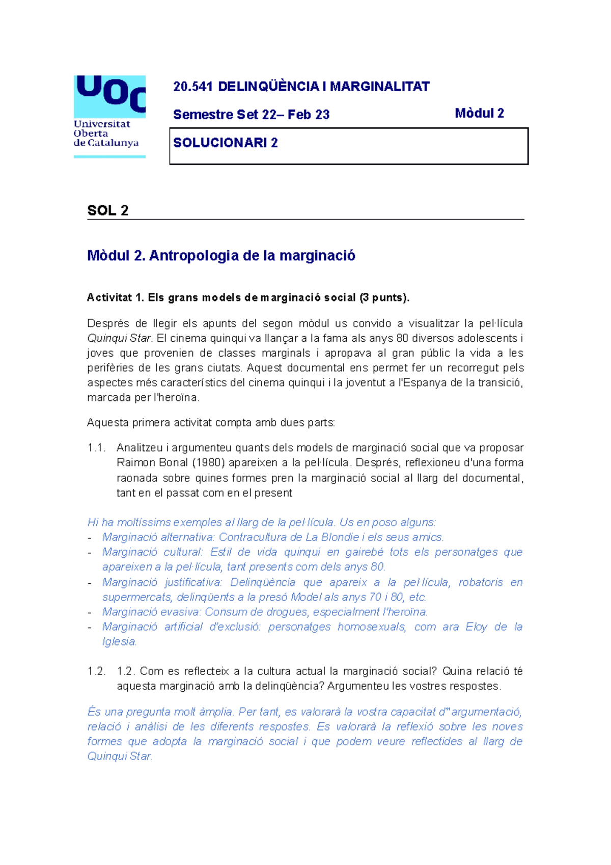 SOL PAC2 Delinquencia i Marginalitat 2022 - 20 DELINQÜÈNCIA I MARGINALITAT Semestre Set 22– Feb ...