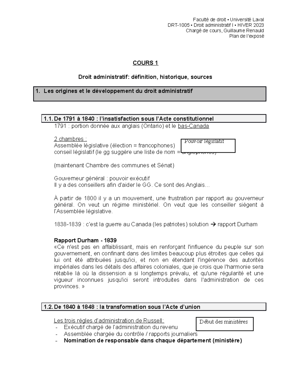 Cours 1 - Plan de cours - Faculté de droit • Université Laval DRT-1005 ...