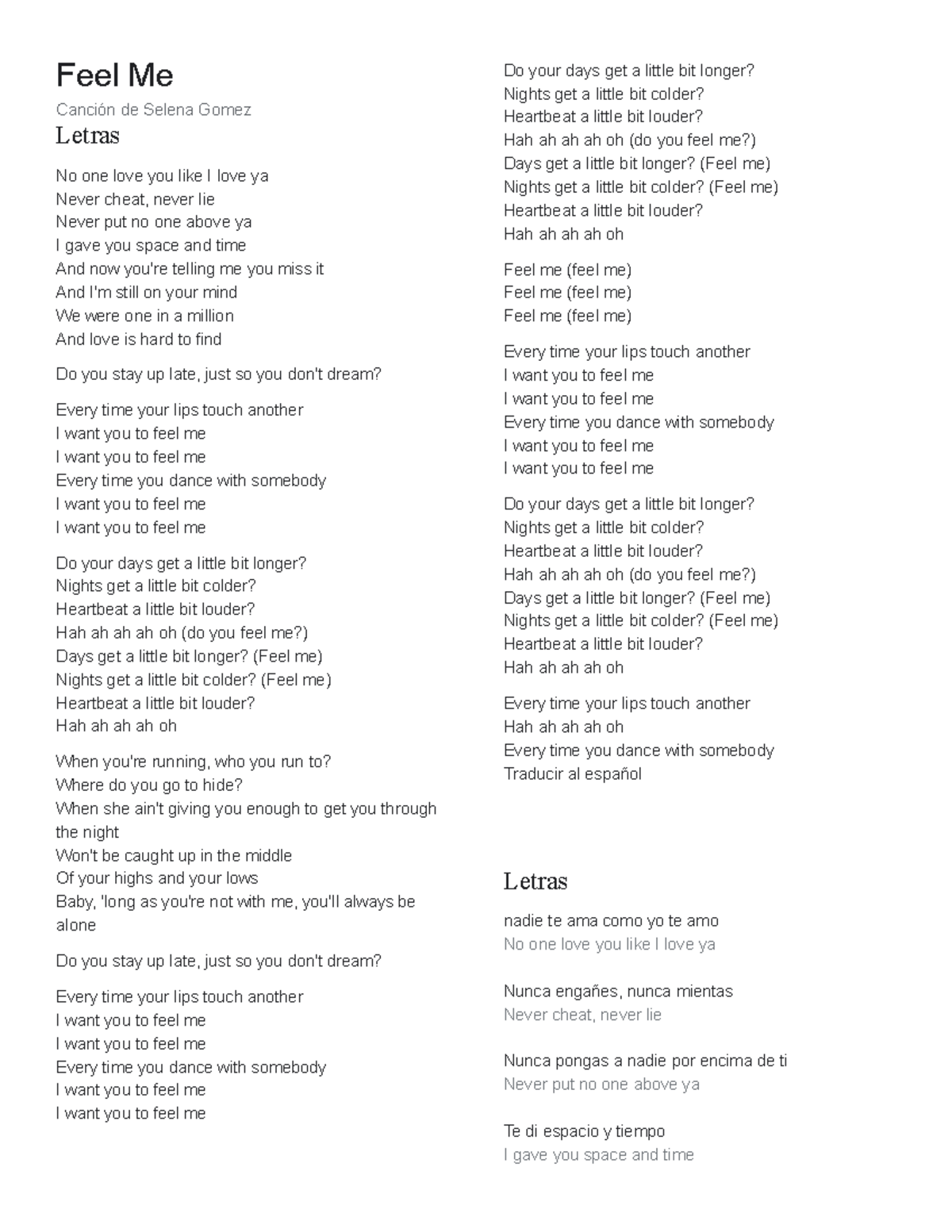 Feel Me - MUSICA - Feel Me Canción de Selena Gomez Letras No one love ...