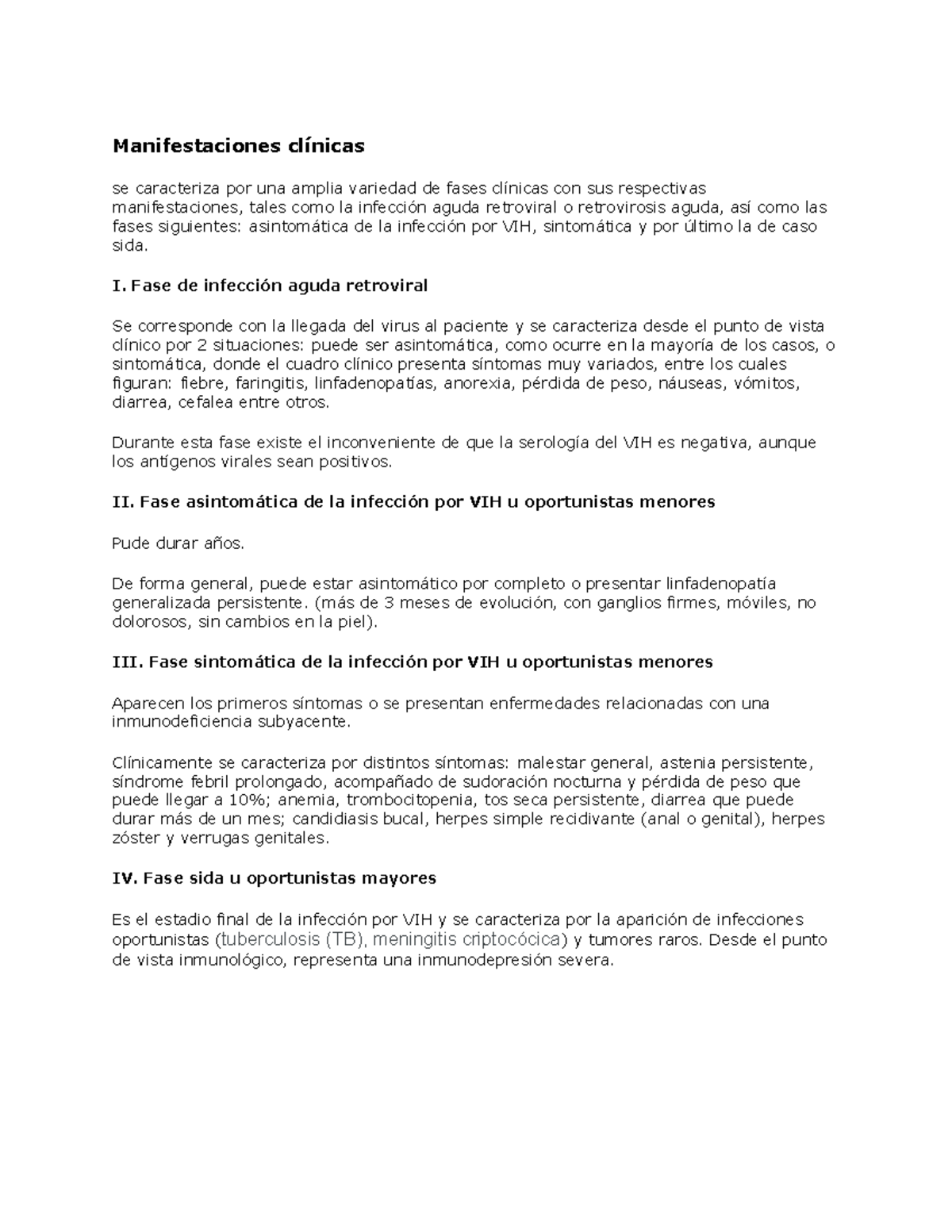 cuadro clínico por fases del VIH resumen - Manifestaciones clínicas se ...