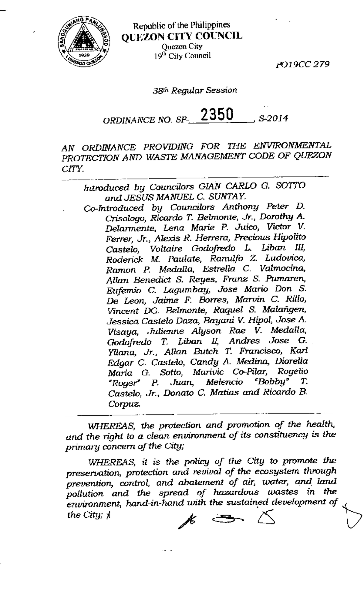 SP-2350, S-2014 Ordinance Providing for Environmental Protection and ...