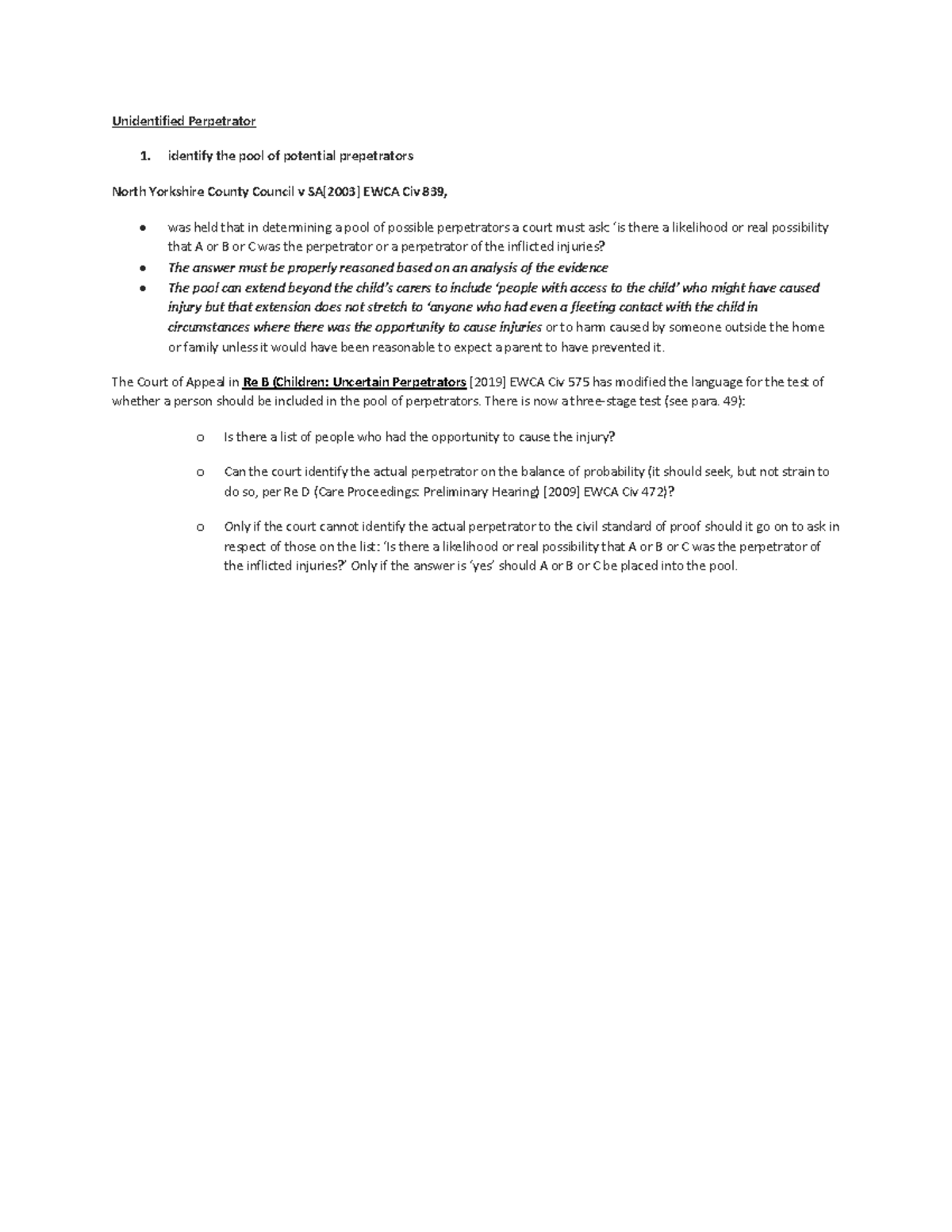 Case analysis - for students - Unidentified Perpetrator identify the ...