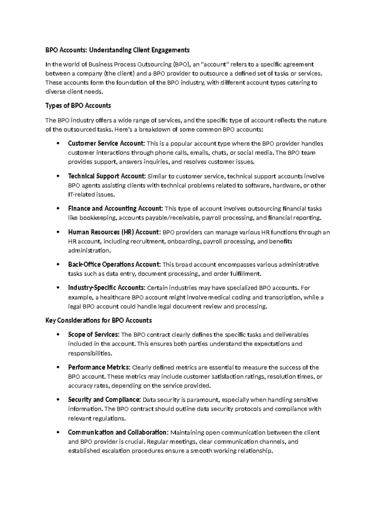 BPO Accounts - Summary General Psychology - BPO Accounts: Understanding ...