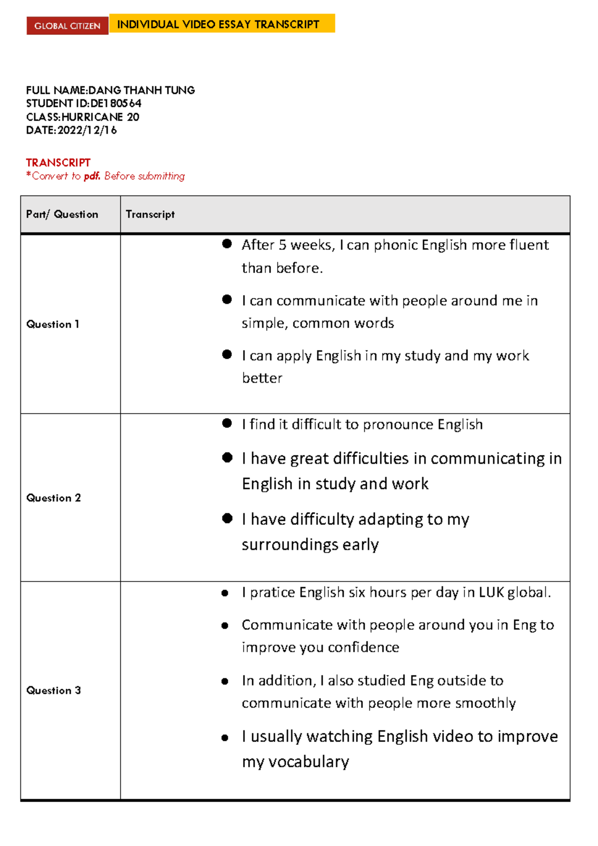 Transcript - dfgdfg - INDIVIDUAL VIDEO ESSAY TRANSCRIPT FULL NAME:DANG ...