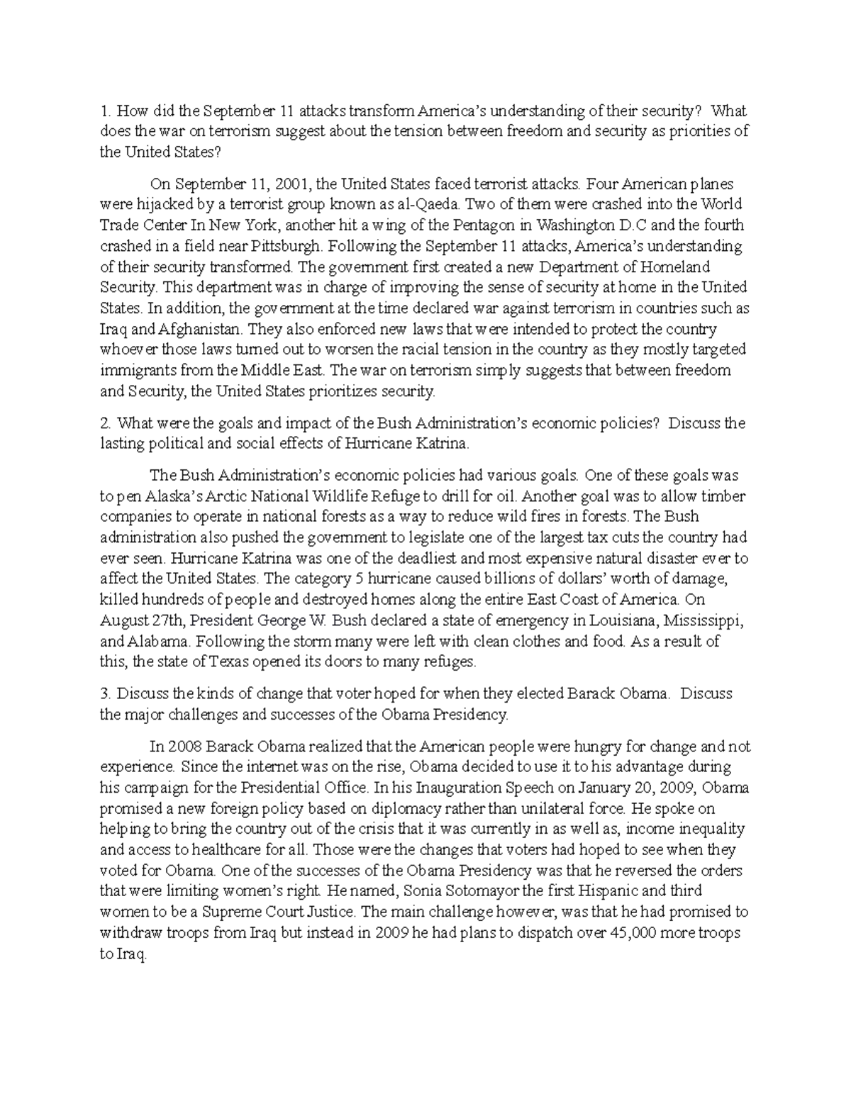 Dicussion 10 - Homework questions - How did the September 11 attacks ...