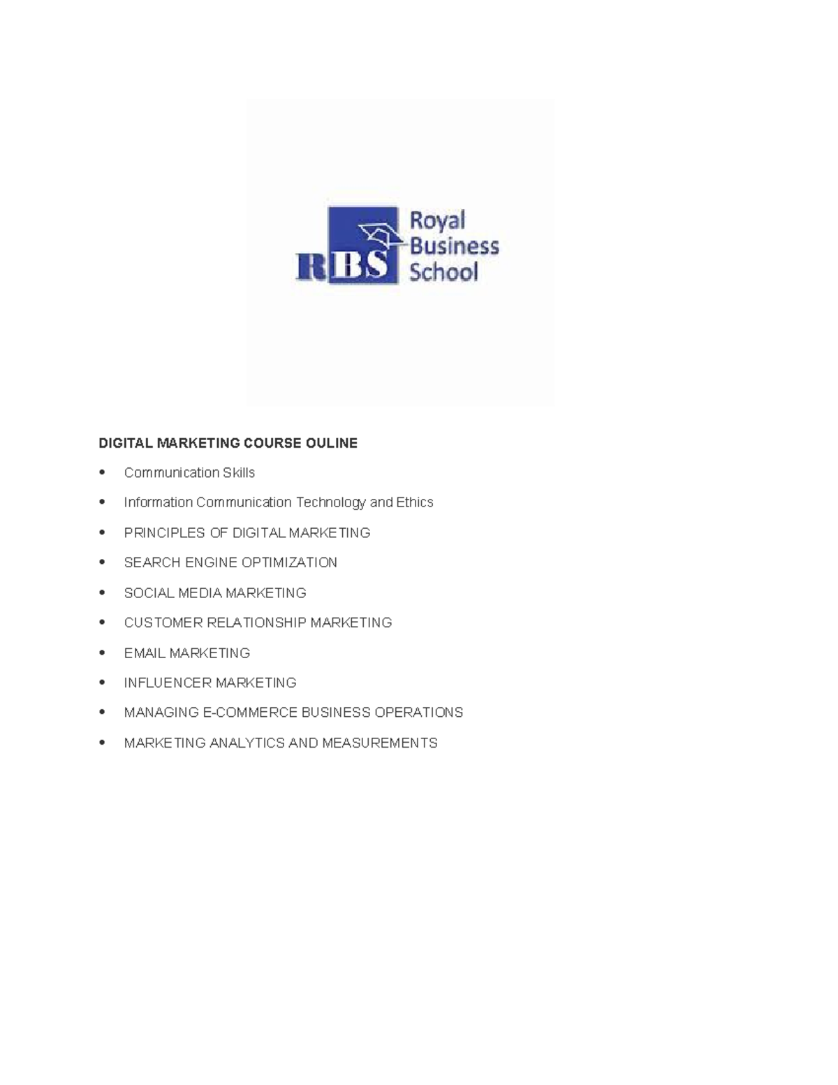 Digital marketing Couse Outline - Sales and Marketing - DIGITAL ...