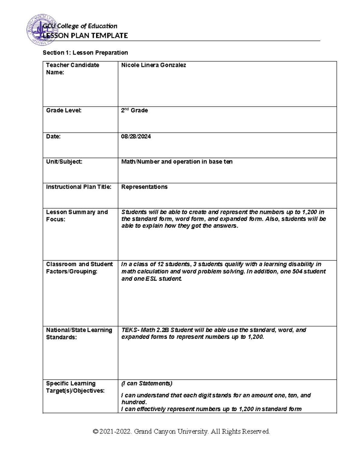 Questions and Lesson Plan copy - LESSON PLAN TEMPLATE Section 1: Lesson ...