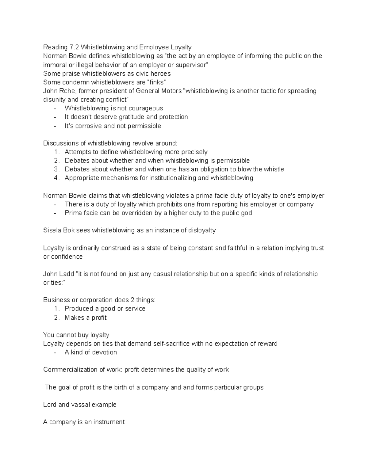 Ronald Duska Reading - Reading 7 Whistleblowing and Employee Loyalty ...