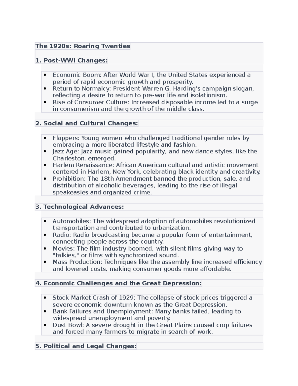 1920's - The 1920s: Roaring Twenties Post-WWI Changes: Economic Boom ...