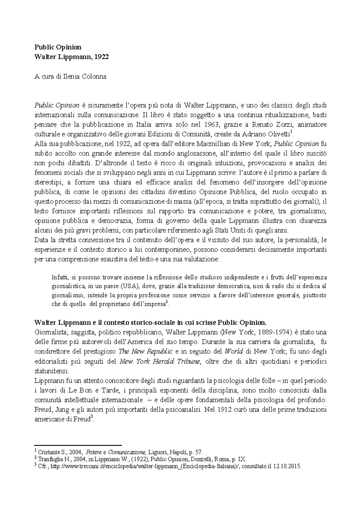 Lippmann-Public Opinion - Public Opinion Walter Lippmann, 1922 A cura ...