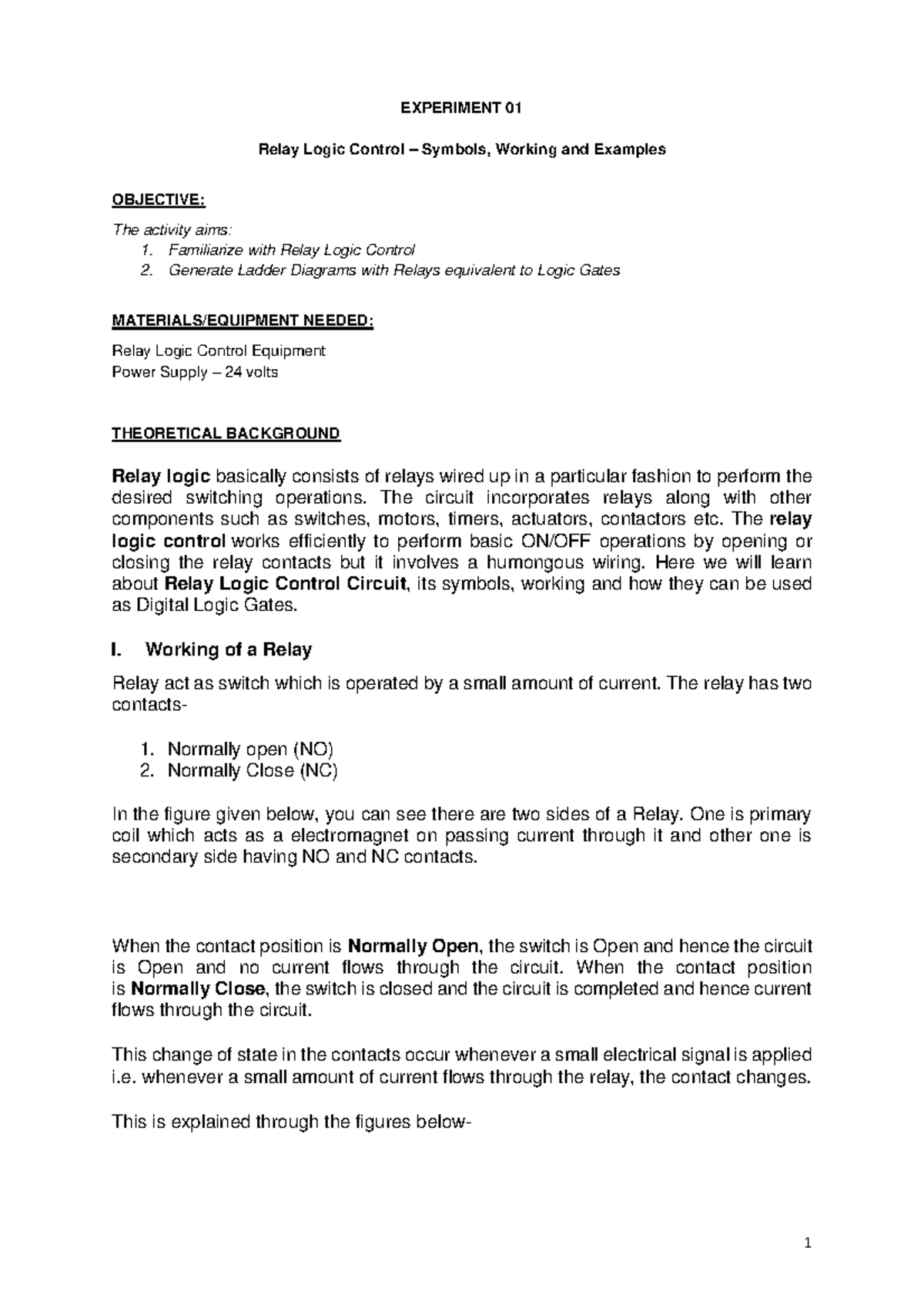 Ecfbck 1L Lab01 Group 4 - Copy - EXPERIMENT 0 1 Relay Logic Control – Symbols, Working and ...