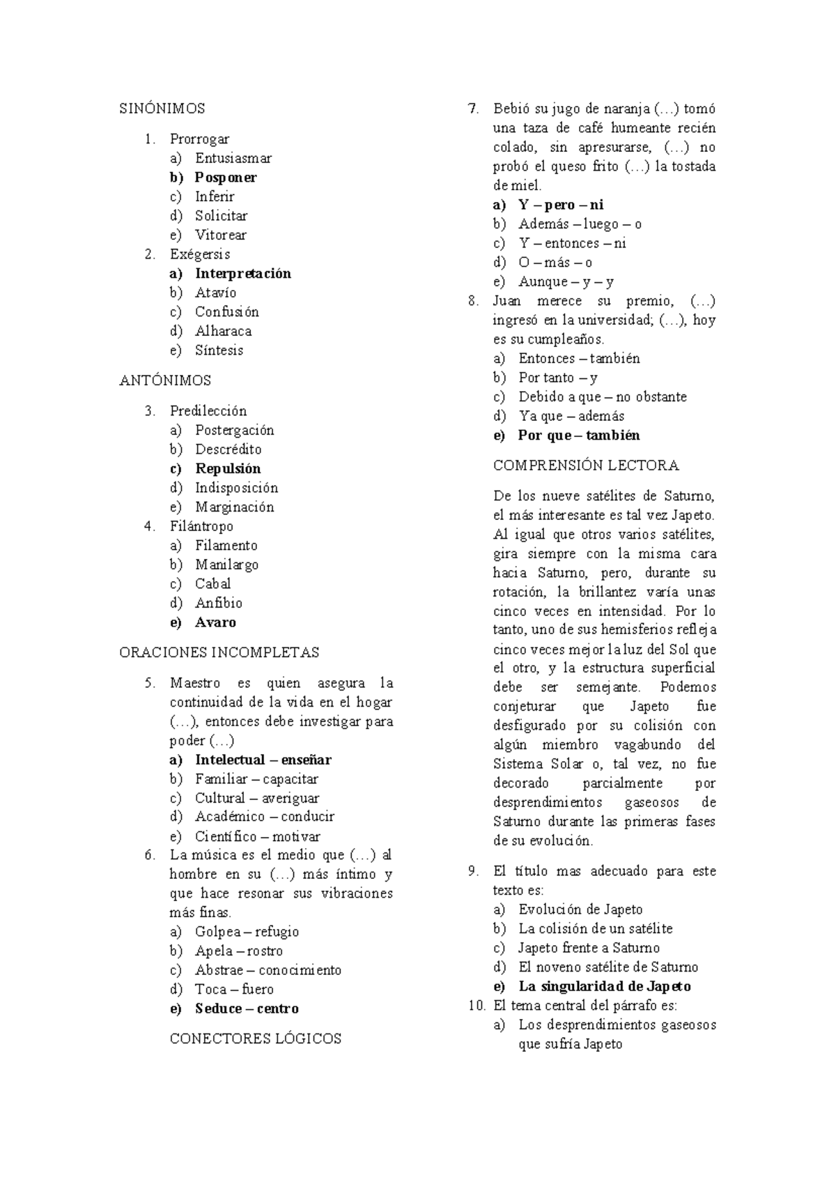 Resuelto examen - sirve - SINÓNIMOS Prorrogar a) Entusiasmar b ...