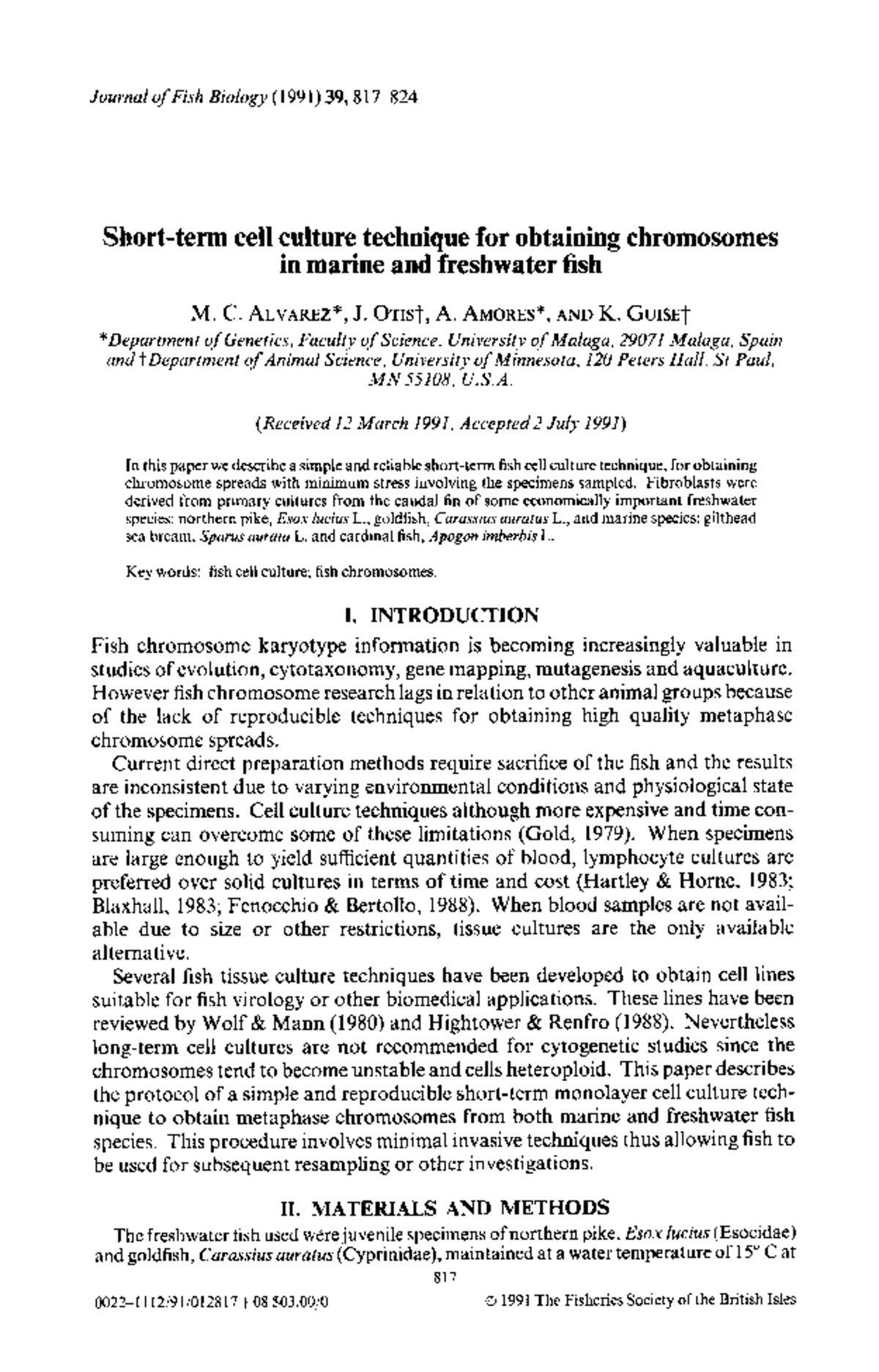 Short term cell culture technique for ob - Journal zyxwvutsrof Fish ...