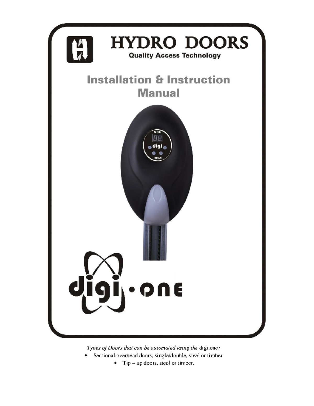 Digi Oneinstructionmanual-min(original)-1 - Types of Doors that can be automated using the digi ...