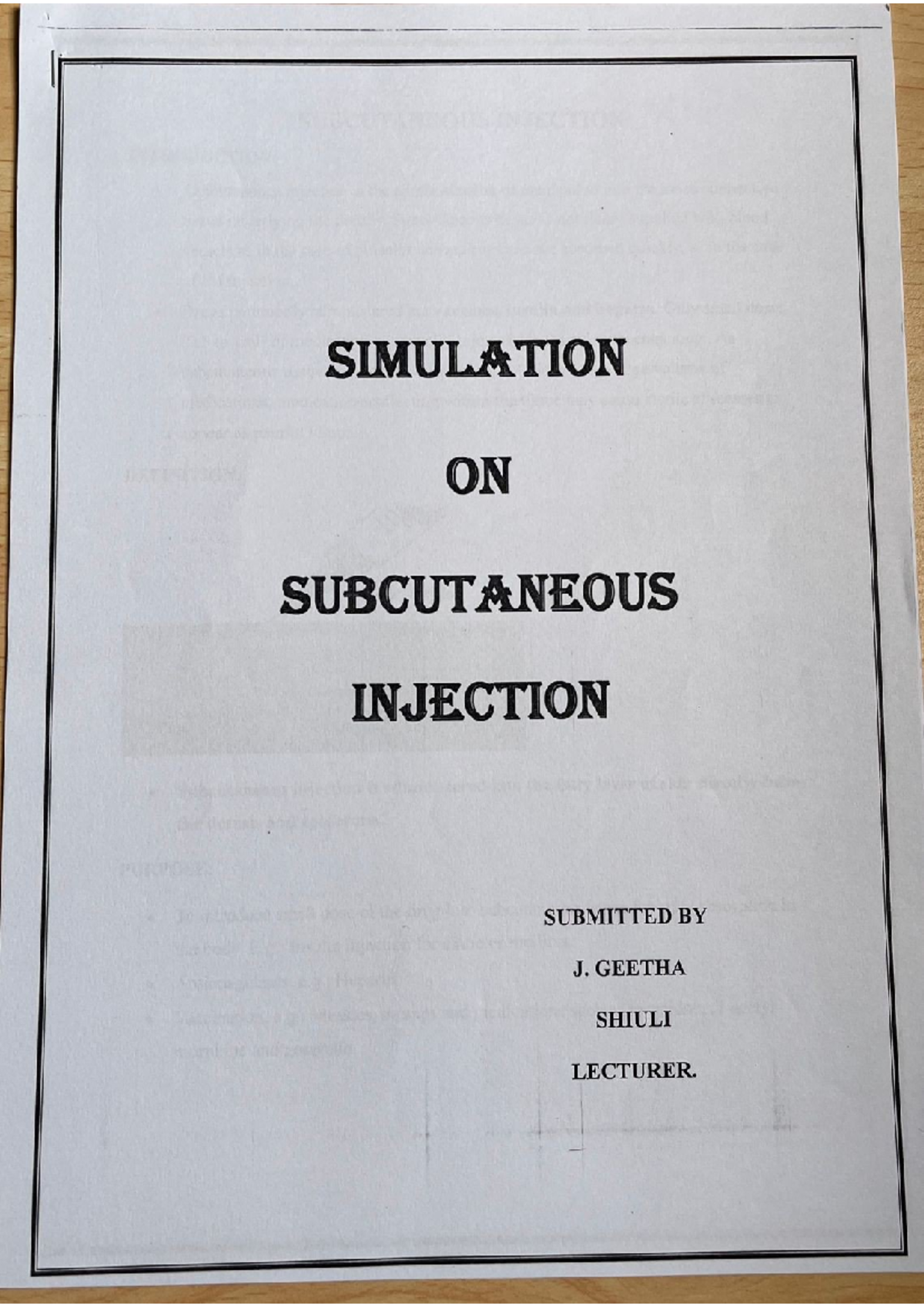 Subcutaneous injection - SIMULATION ON SUBCUTANEOUS INJECTION SUBMITTED ...