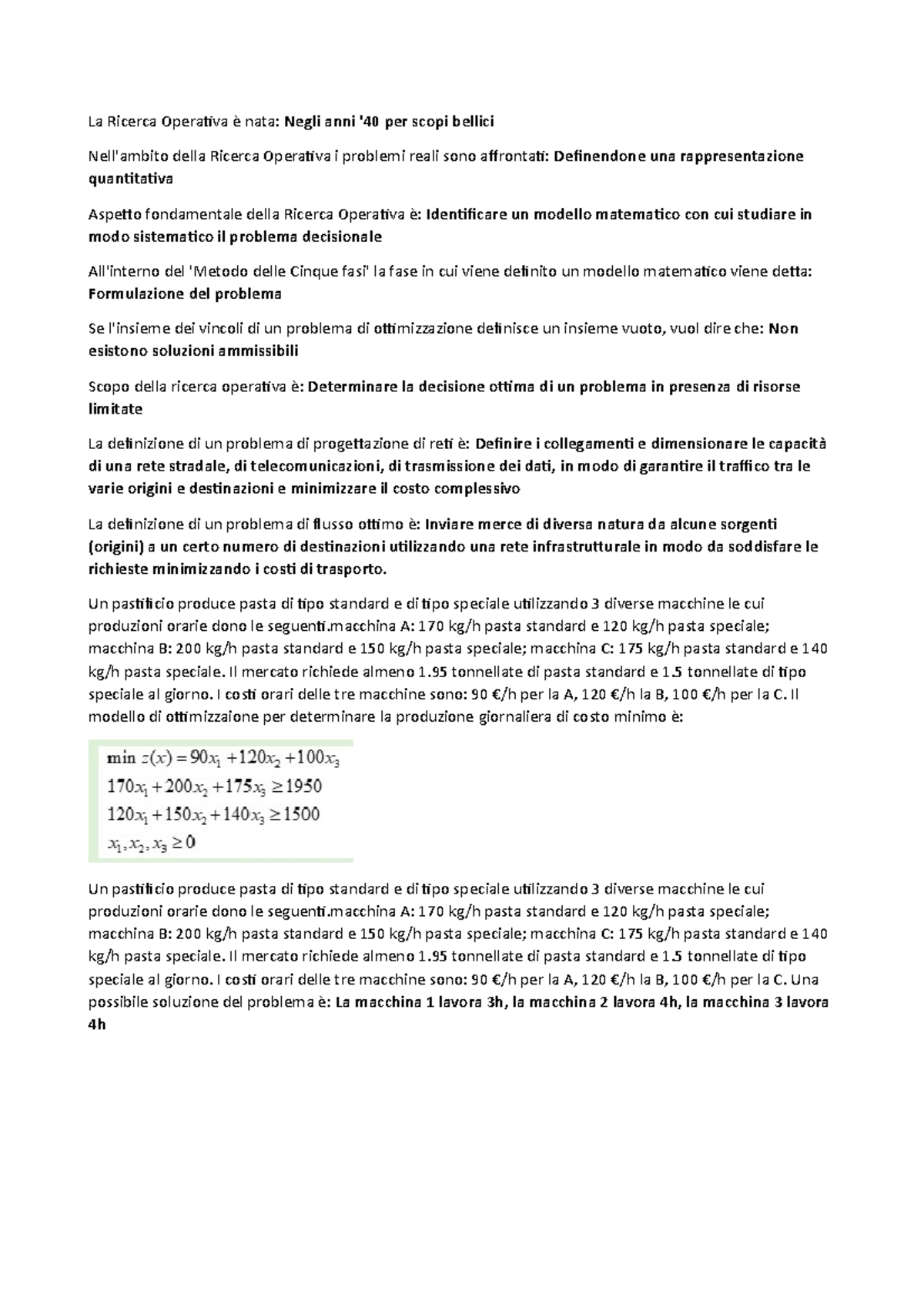 Ricerca Operativa - Ingegneria Gestionale - UniMercatorum - Studocu