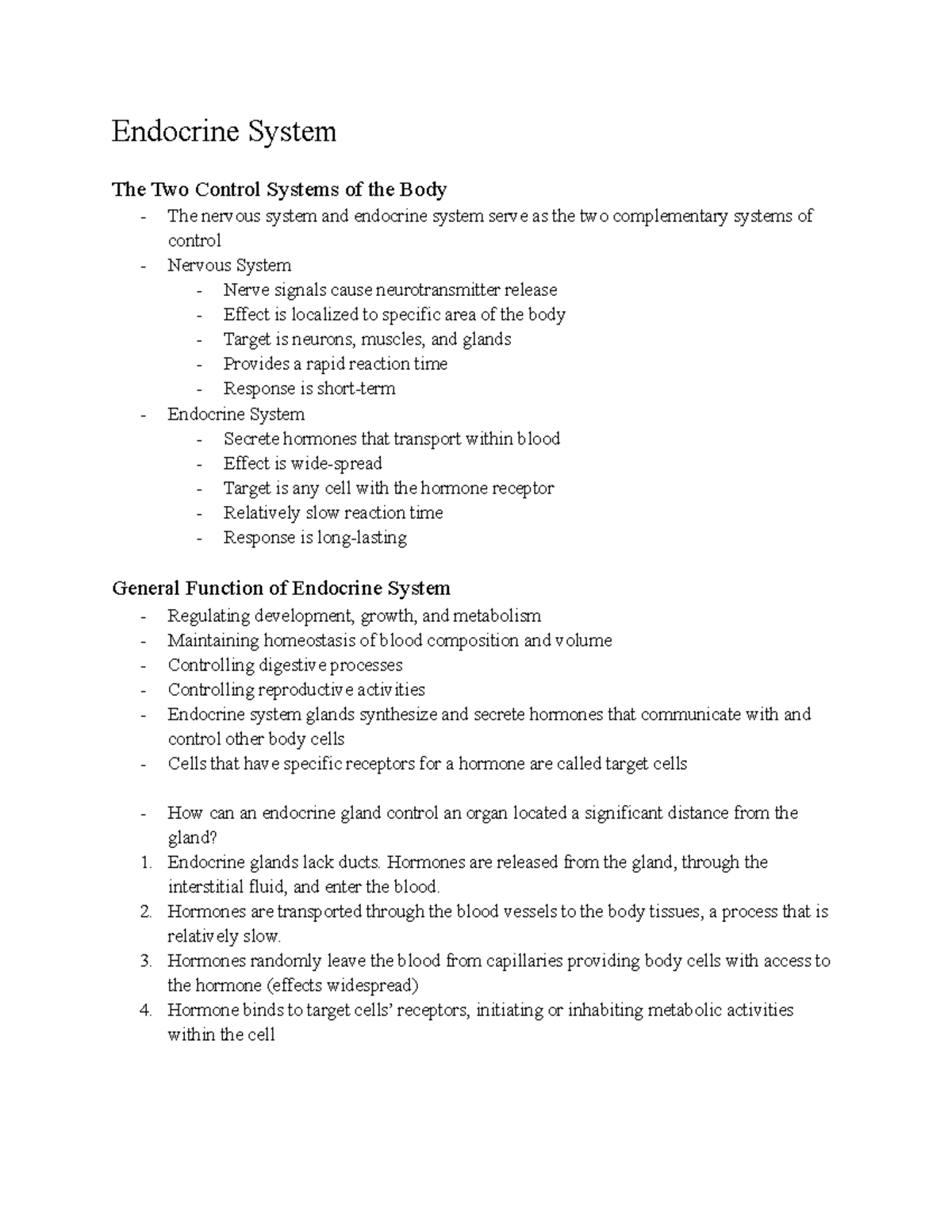 Endocine System - Lecture notes provided by Professor Childress ...