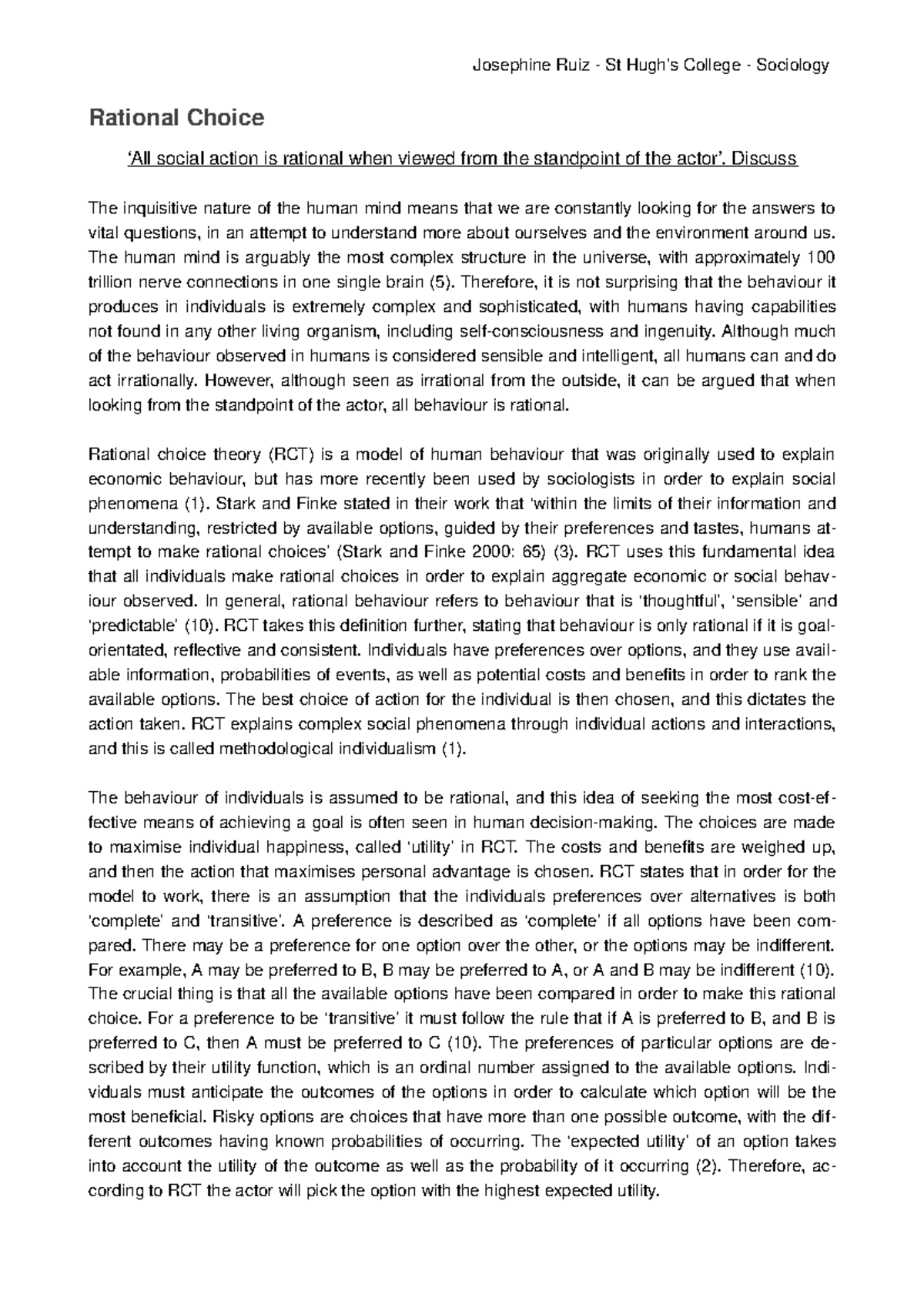 Sociology Essay - Rational Choice Theory copy - Rational Choice ‘All ...