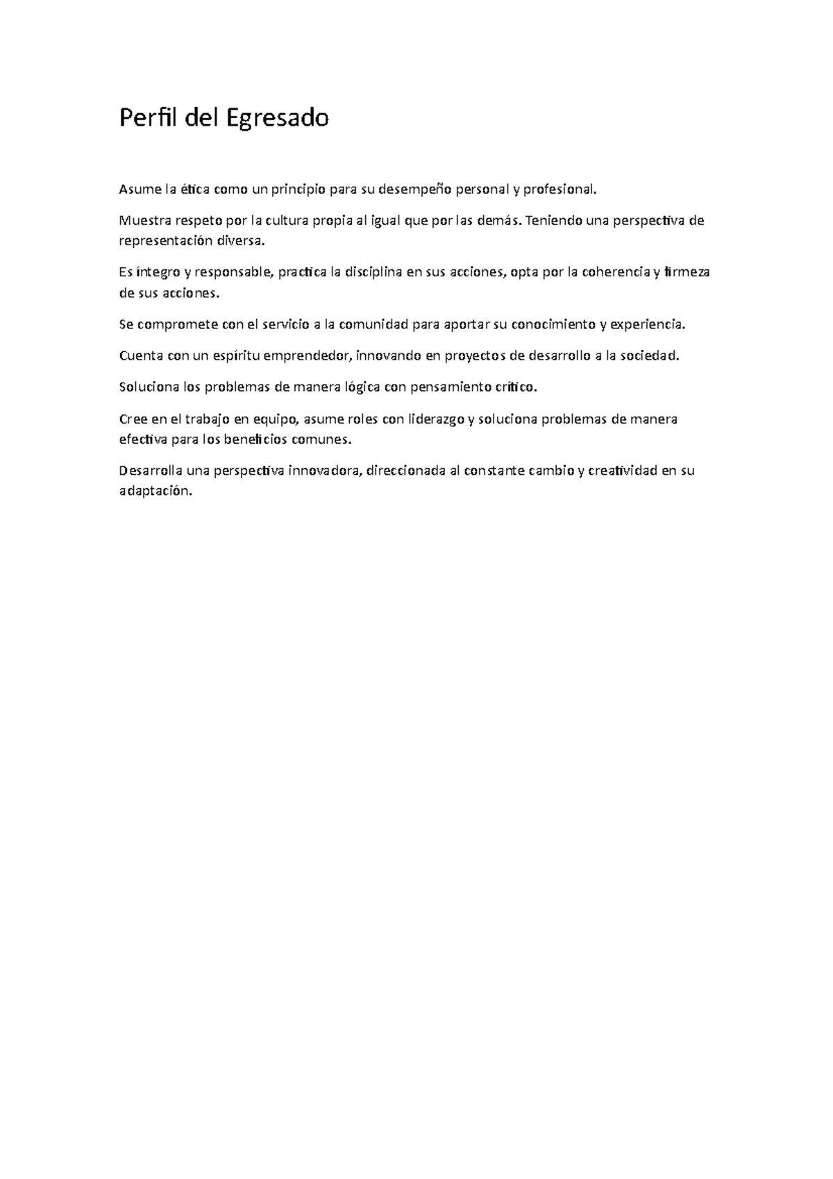 Perfil del Egresado - lol - Perfil del Egresado Asume la ética como un ...