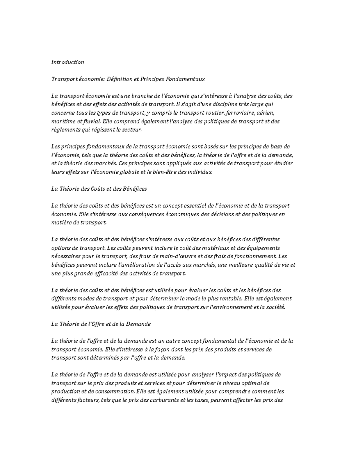 Transport Economics Study Notes - Introduction Transport économie ...