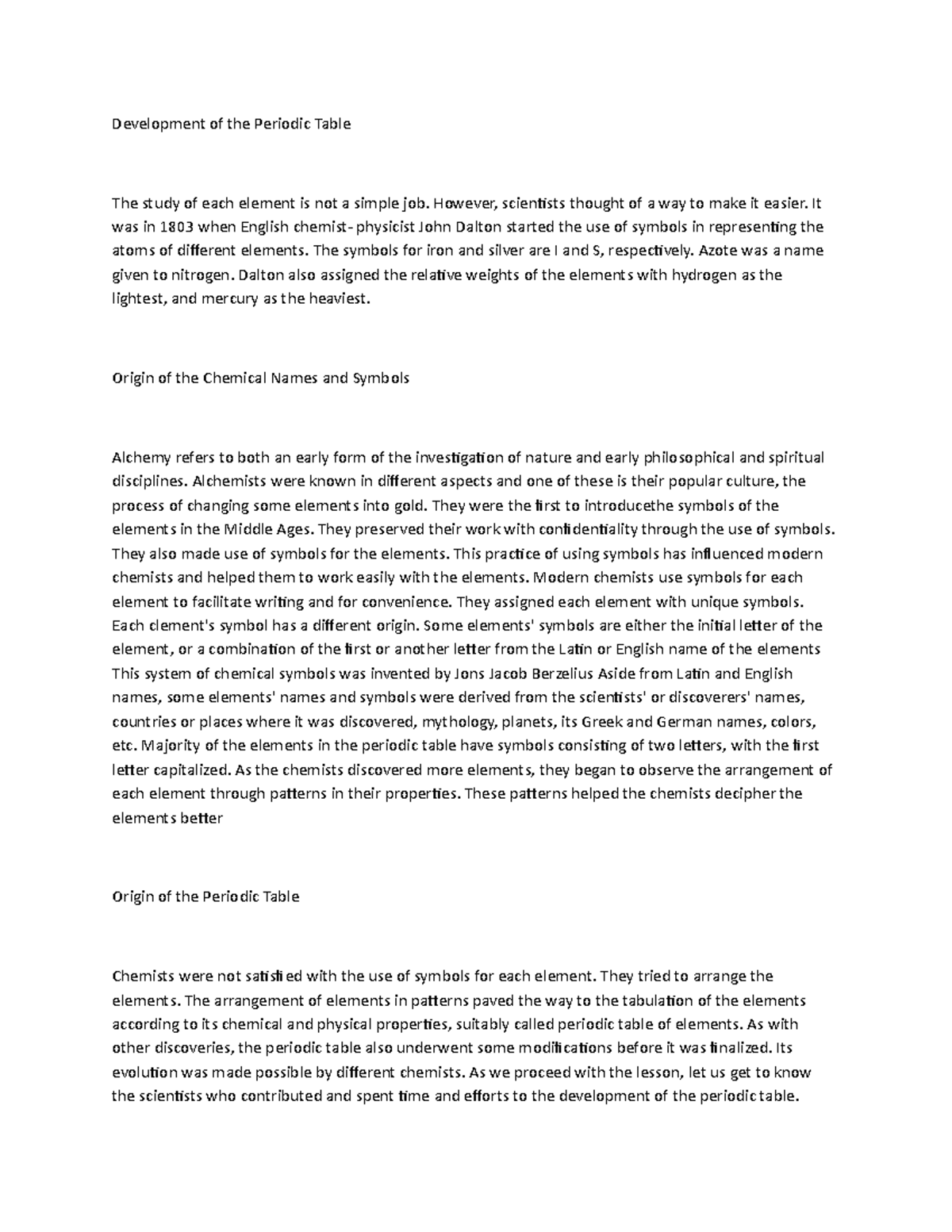 Development of Periodic Table - Development of the Periodic Table The ...