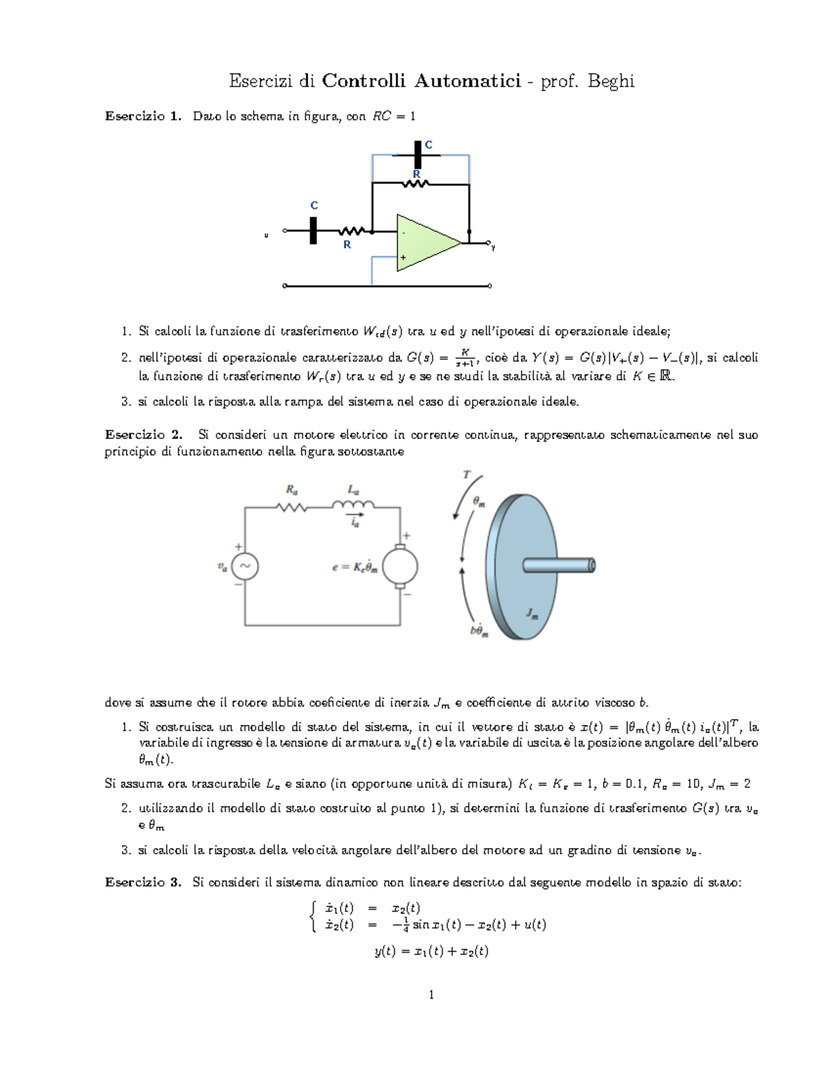 Eserciziario con Soluzioni del prof. Beghi - Esercizi di Controlli ...