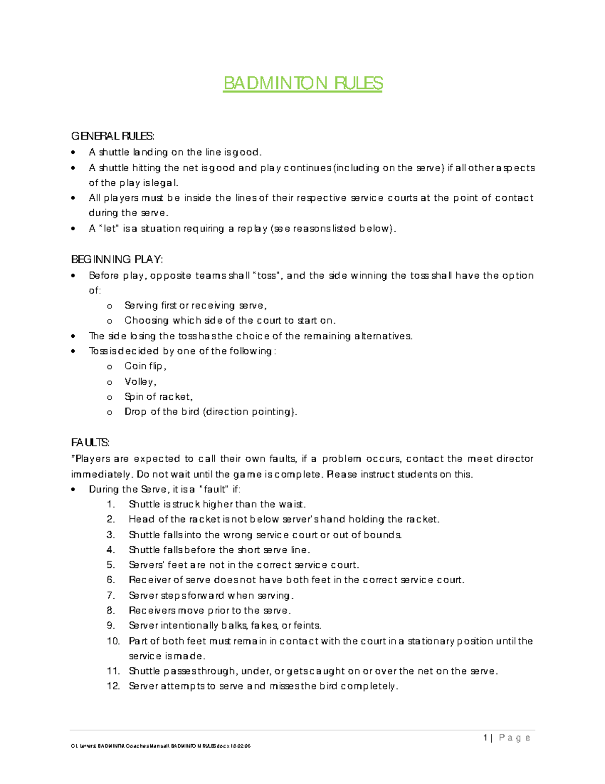 English Festival of Talents Resolution. - BADMINTON RULES GENERAL RULES ...