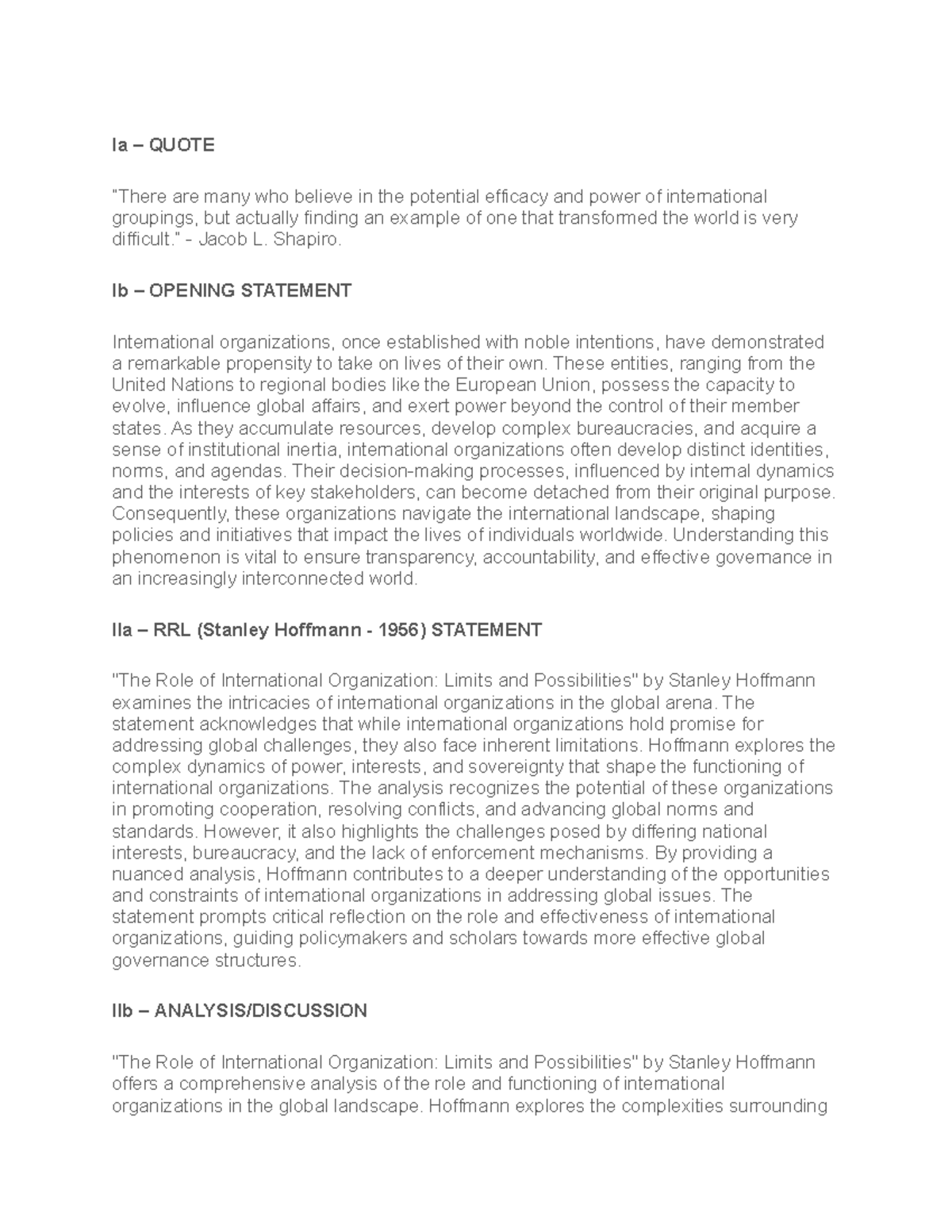 Forum 4 Contemporary World - Ia – QUOTE “There are many who believe in ...