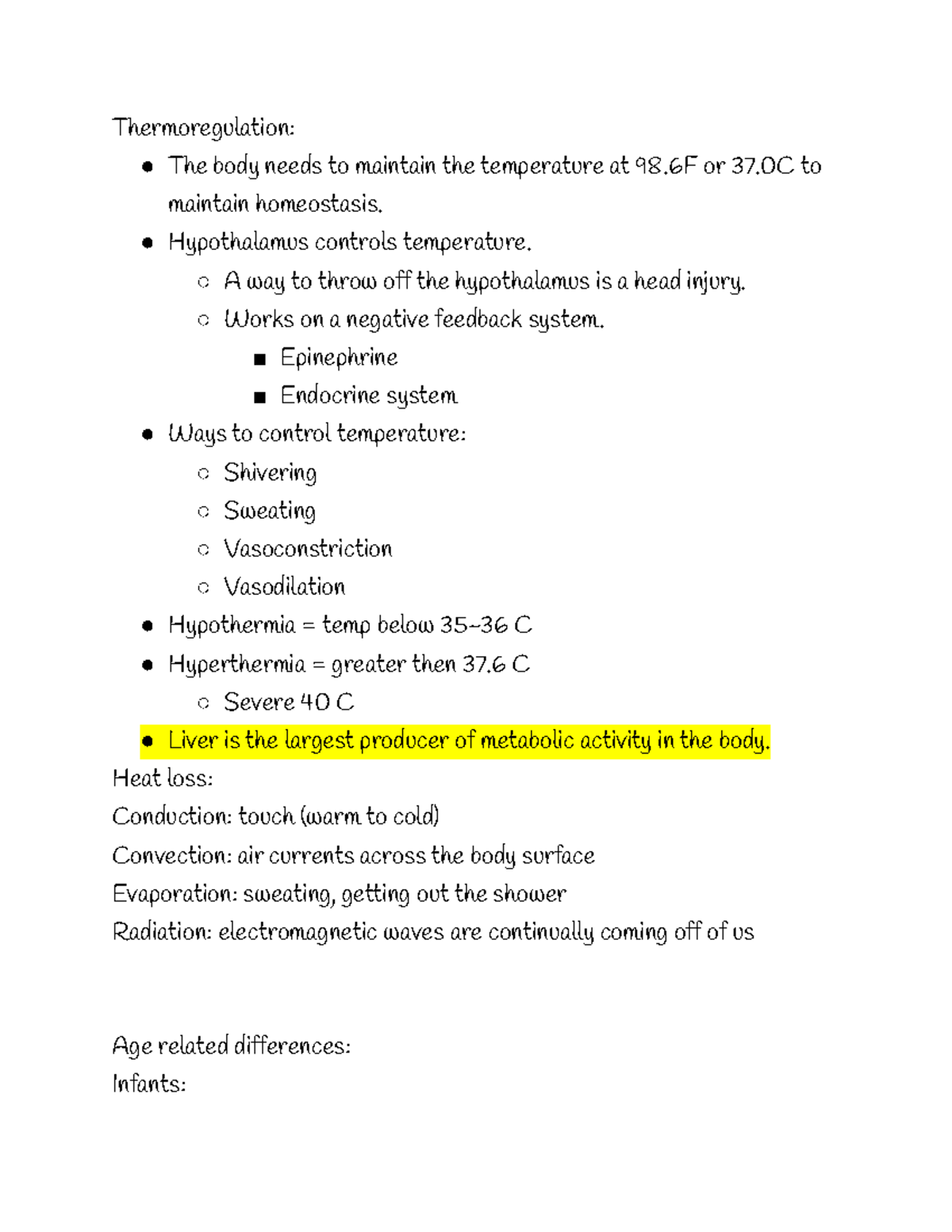 Untitled document-21 - simple notes - Thermoregulation: The body needs ...