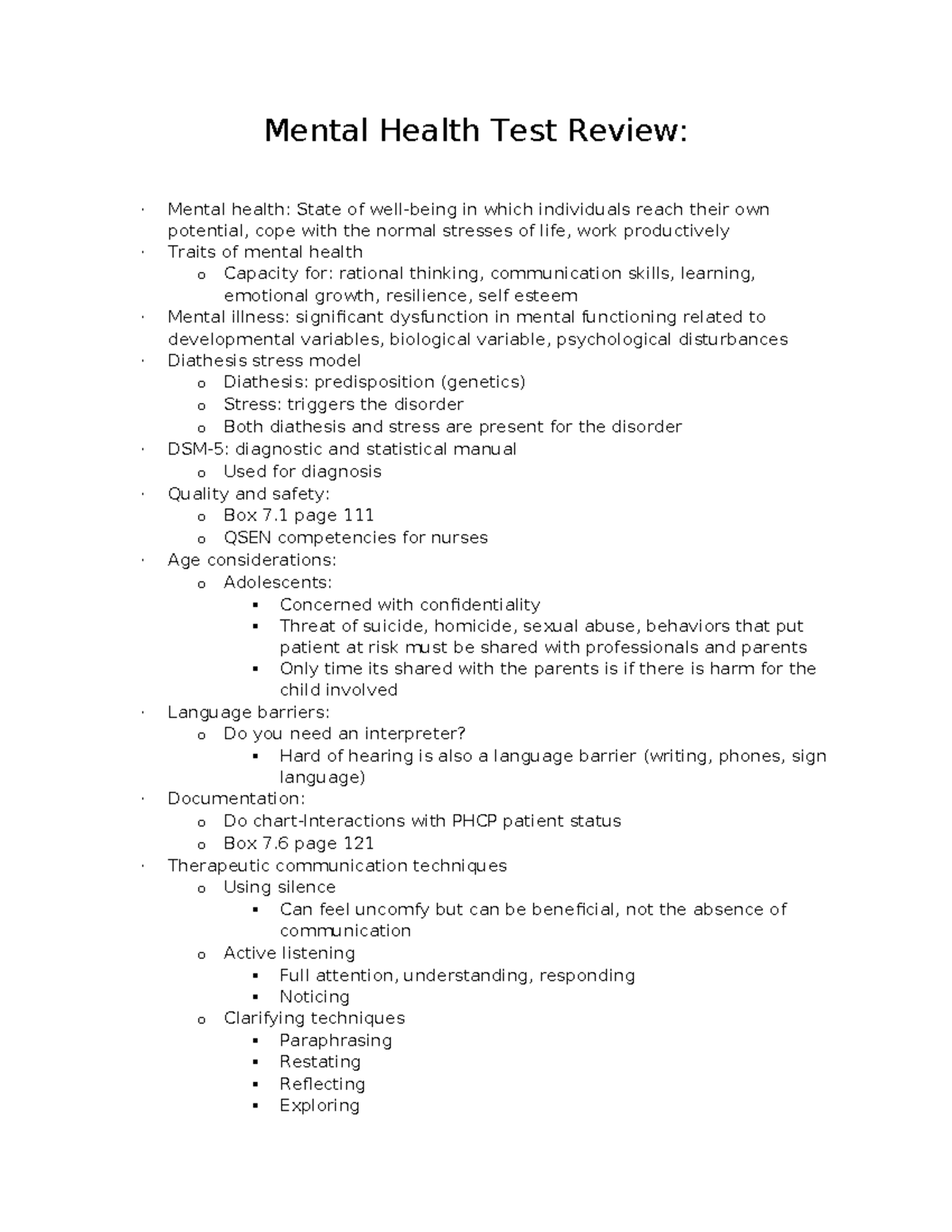 Mental Health Test Review 1 - Mental Health Test Review: · Mental ...